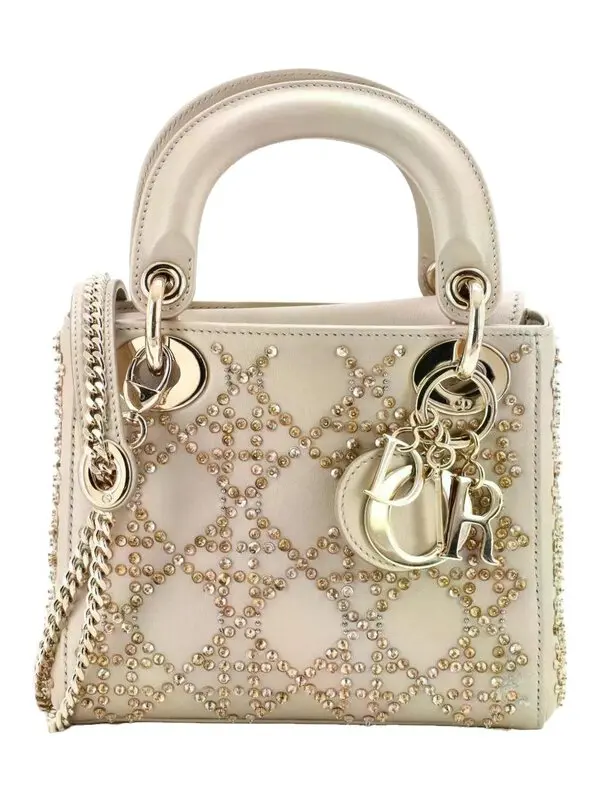 Dior Lady Chain Bag Crystal Embellished Cannage Quilt Leather Mini Satchel - Neutrals