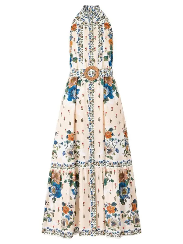 Borgo De Nor Biba Tiered Floral-print Cotton-poplin Maxi Dress - Neutrals