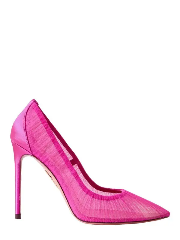 AQUAZZURA Voile 105 Pleated Satin-trimmed Tulle Pumps - Pink