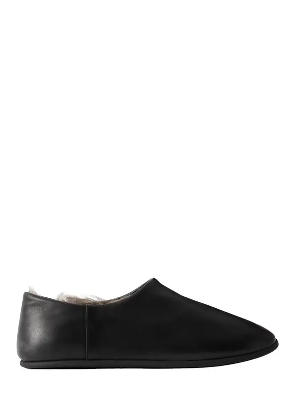 CHRISTEN Shearling-lined Leather Slippers - Black