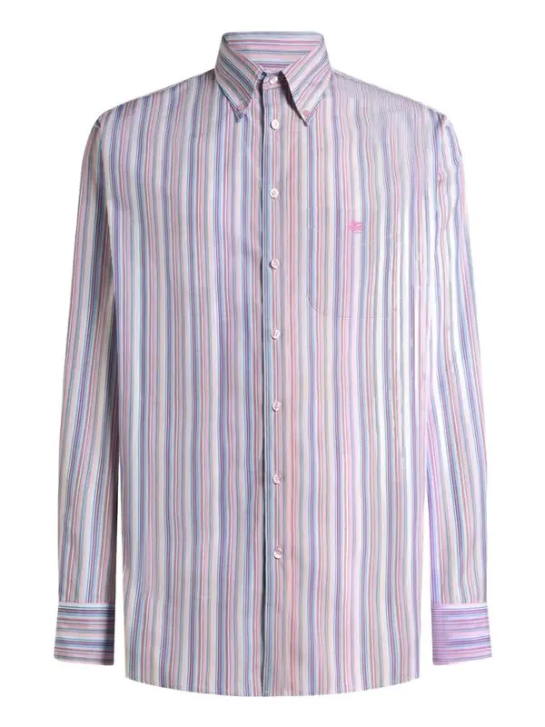 Etro Striped Pegaso-embroidered Shirt - Blue