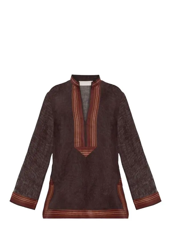 Tory Burch Linen Striped Tunic - Brown