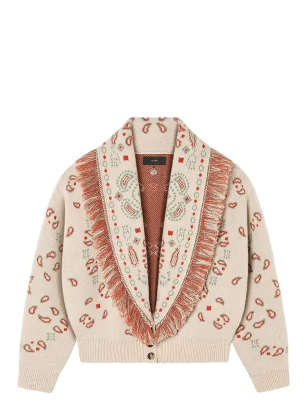 Alanui Bandana Jacquard Cashmere And Wool Cardigan - Beige