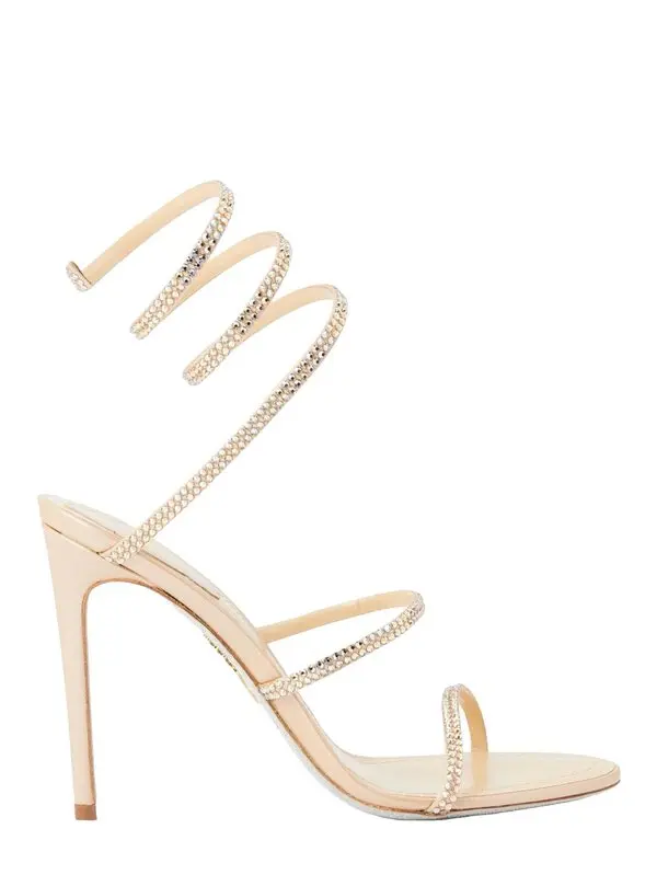 Rene Caovilla Cleo Rhinestone Embellished Stiletto Heel Sandals - Beige