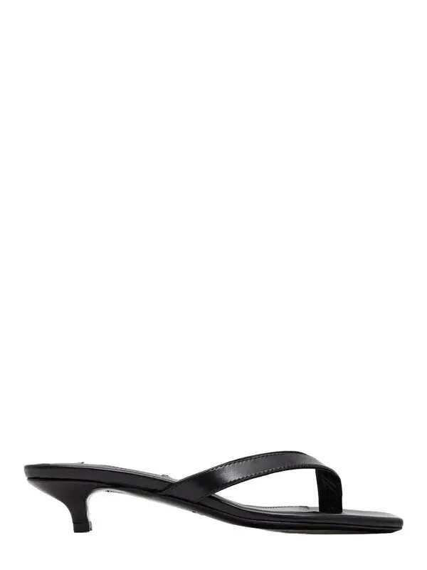 TOTEME Leather Heeled Flip Flops - Black