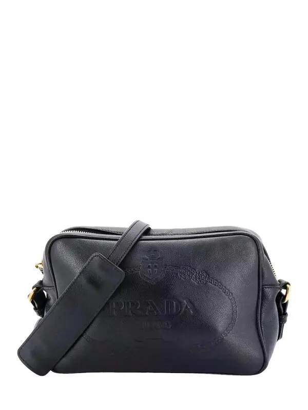 Prada Logo Embossed Leather Camera Bag - Black