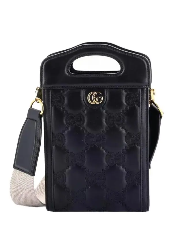 Gucci Top Handle Gg Matelasse Leather Mini Crossbody Bag - Black