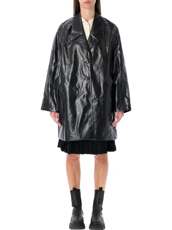 LOW CLASSIC Oversized Faux Leather Coat - Black