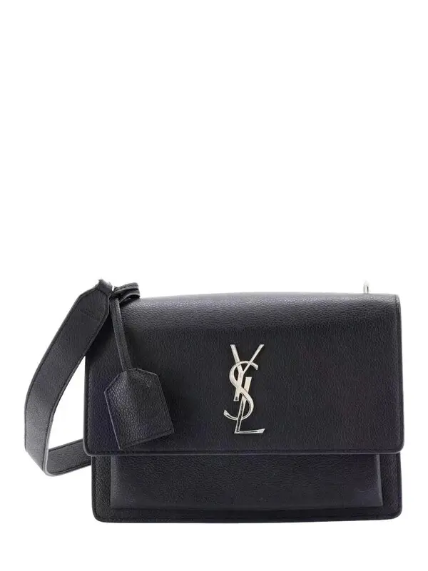Saint Laurent Sunset Satchel Leather Medium Crossbody Bag - Black