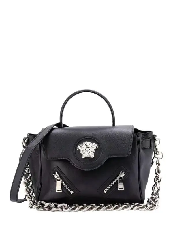 Versace La Medusa Leather Top Handle Satchel - Black
