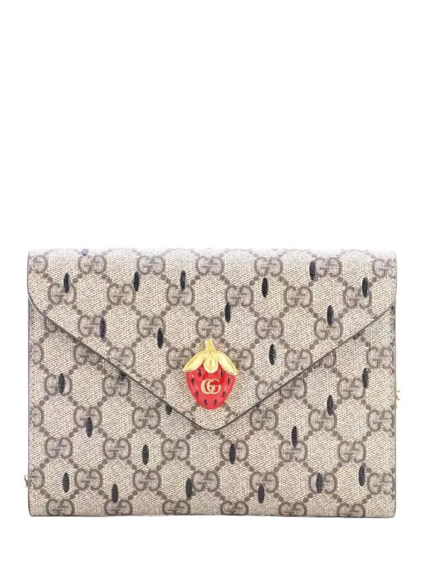 Gucci Strawberry Gg Coated Canvas Wallet On Chain - Brown