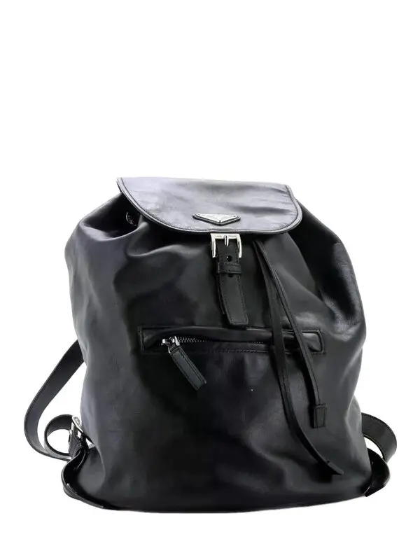 Prada Zip Pocket Leather Medium Backpack - Black