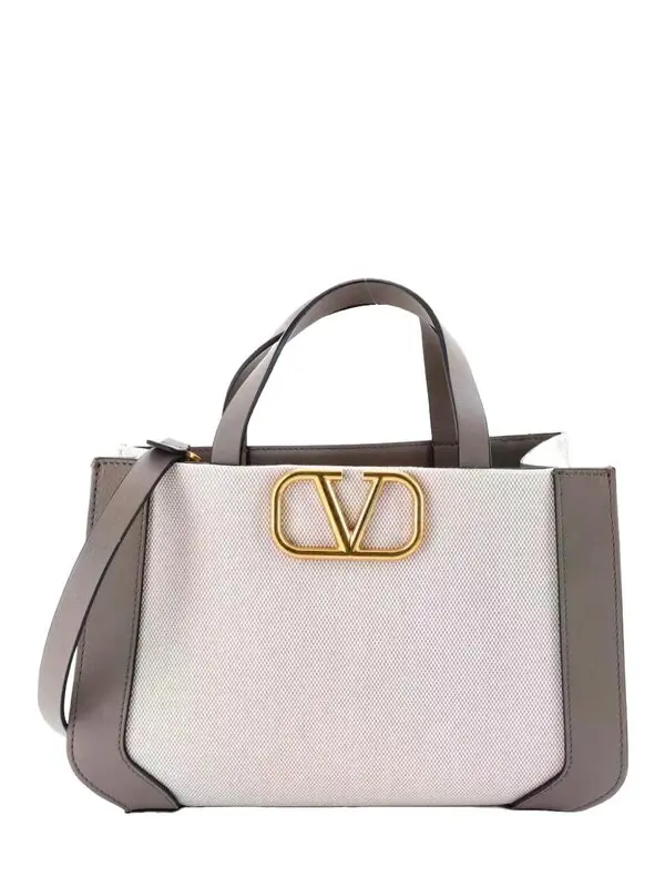 Valentino Garavani Vlogo Canvas And Leather Small Tote Bag - Grey