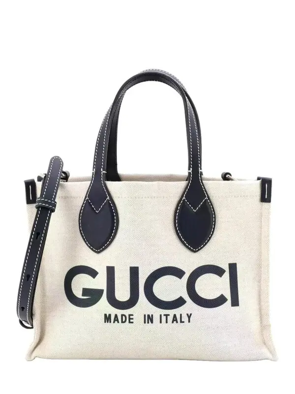 Gucci Logo Shopper Tote Printed Canvas Small Shoulder Bag - Blue
