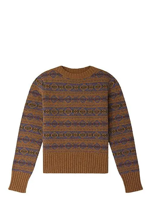 Soeur Gipsy Boat-neck Merino-wool Jumper - Camel/violet
