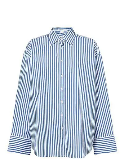 Good American Poplin Striped Oversized Shirt - Indigo Stripe