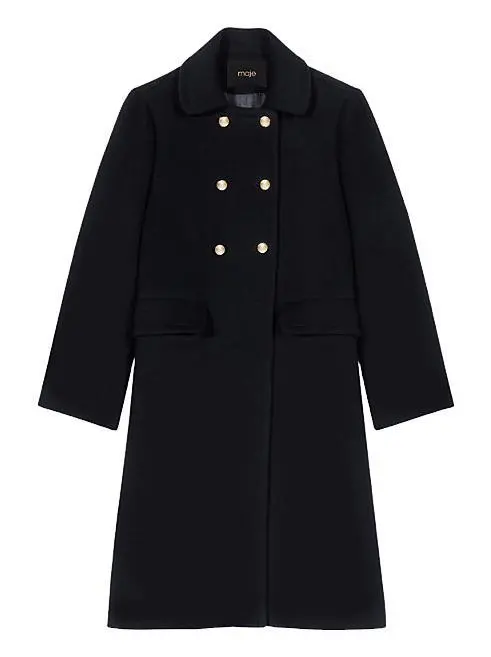 Maje Long Double-breasted Wool-blend Coat - Black