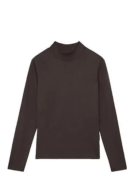 REISS Molly Funnel-neck Jersey Top - Chocolate Brown