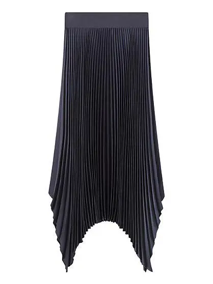 JOSEPH Pleated Woven Plissé Midi Skirt - Indigo