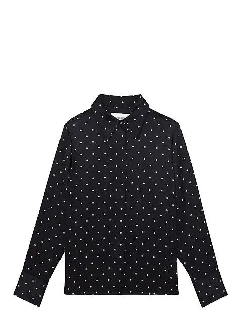 REISS Ameira Polka-dot Silk Shirt - Navy Ivory