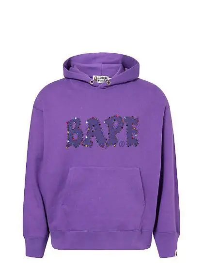 A BATHING APE Embellished Relaxed-fit Cotton-jersey Hoodie - Purple