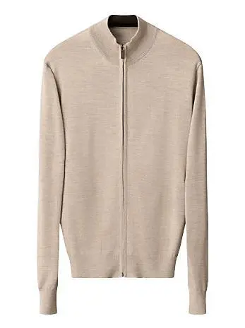 Eton Zip-up Knitted Wool Cardigan - Beige