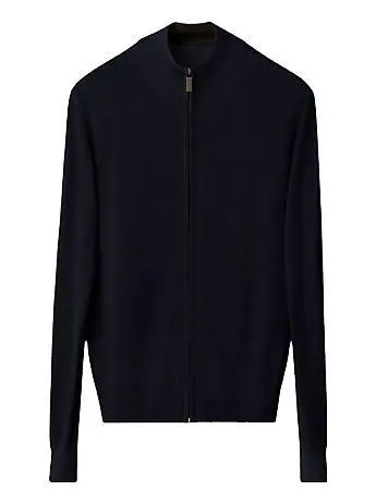 Eton Zip-up Knitted Wool Cardigan - Navy Blue