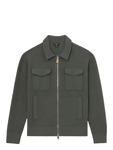 REISS Calder Zip-up Wool Cardigan - Khaki Green