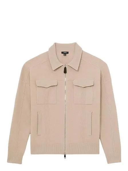 REISS Calder Zip-up Wool Cardigan - Soft Camel Brown