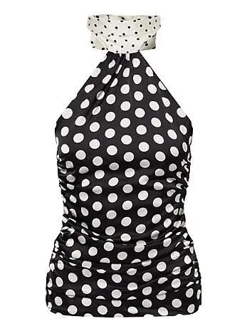 AMY LYNN Polka Dot Scarf-neck Top - Black