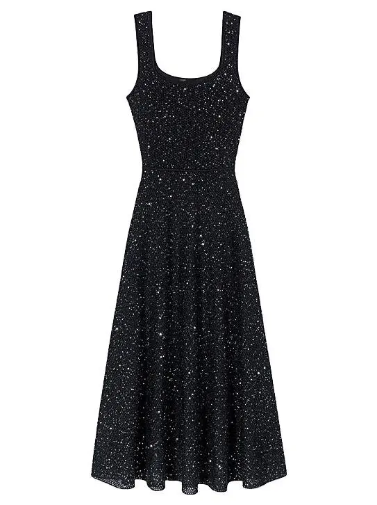 Maje Square-neck Rhinestone-embellished Knitted Maxi Dress - Black