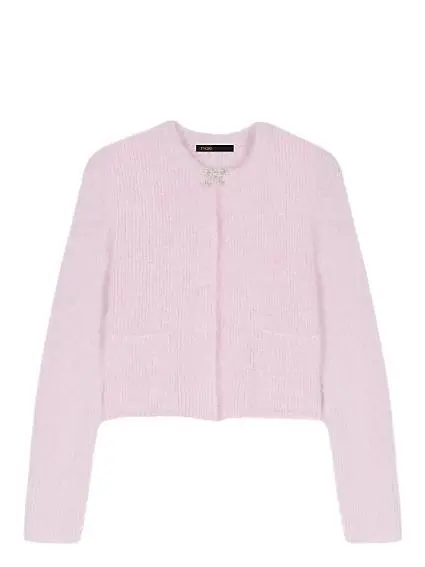 Maje Ribbed Knitted Cardigan With Bow Detail - Pink