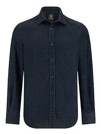 Boggi Milano Long-sleeved Regular-fit Velvet Shirt - Navy Blue