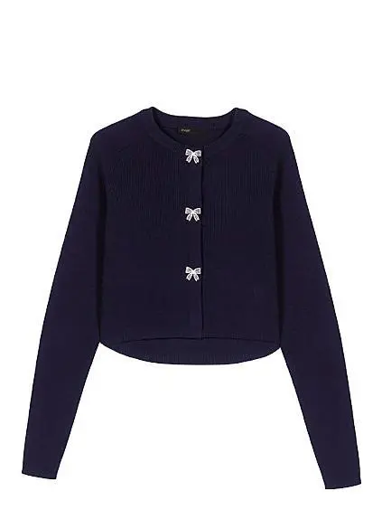 Maje Wool Cardigan With Bow Buttons - Navy