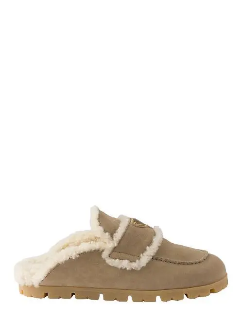 Prada Suede And Shearling Mules - Neutral