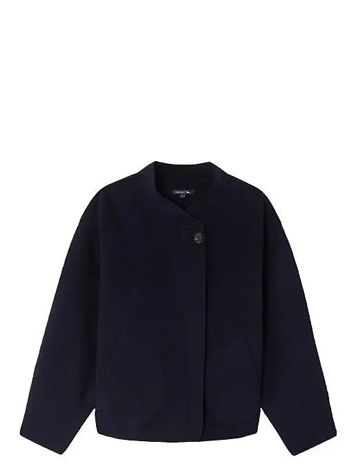 Soeur Windsor Asymmetric-collar Wool-blend Coat - Deep Navy