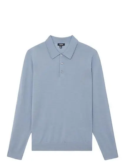 REISS Trafford Half-button Merino-wool Polo - Steel Blue