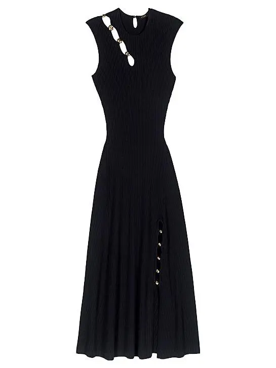 Maje Ribbed Cut-out Stretch-knit Maxi Dress - Black