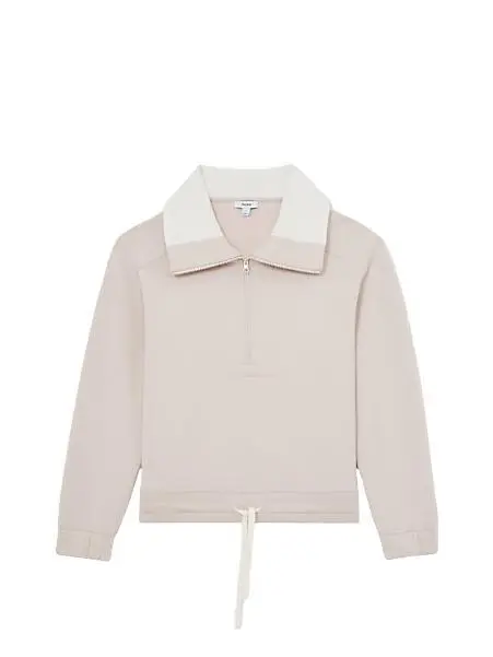 REISS Laney Half-zip Jersey Sweatshirt - Stone Neutral