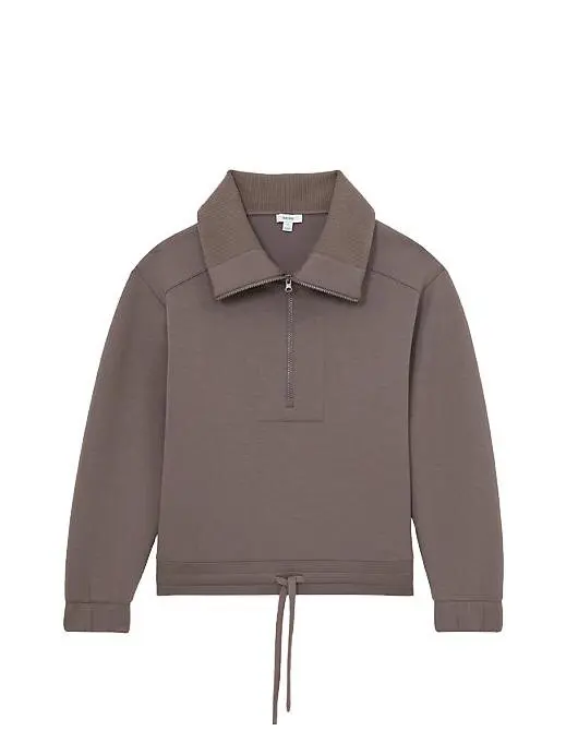 REISS Laney Half-zip Jersey Sweatshirt - Taupe Brown
