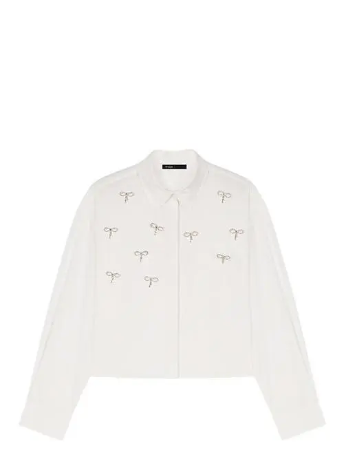 Maje Cropped Jewel-embellished Cotton Shirt - White
