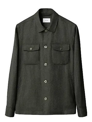 Eton Chest-pocket Long-sleeved Wool Overshirt - Mid Green
