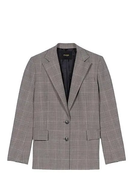 Maje Checked Stretch Wool-blend Single-breasted Blazer - Grey