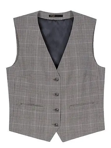 Maje Checked Stretch Wool-blend Waistcoat - Grey