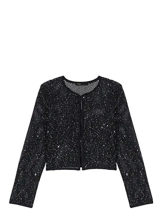 Maje Rhinestone-embellished Knitted Cardigan - Black