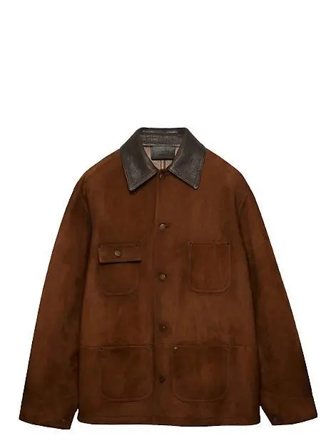 Prada Caban Leather-collar Suede Jacket - Brown