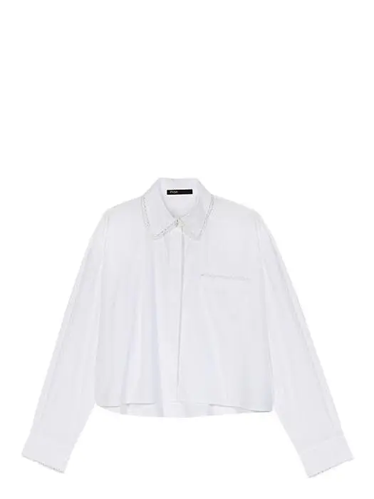 Maje Cropped Crochet-collar Cotton Shirt - White