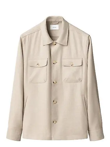 Eton Four Pocket Relaxed-fit Wool And Cashmere Overshirt - Beige