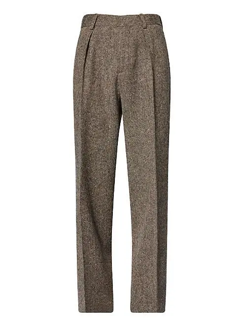JW Anderson Brand-patch Straight-leg Wool Trousers - Black/beige