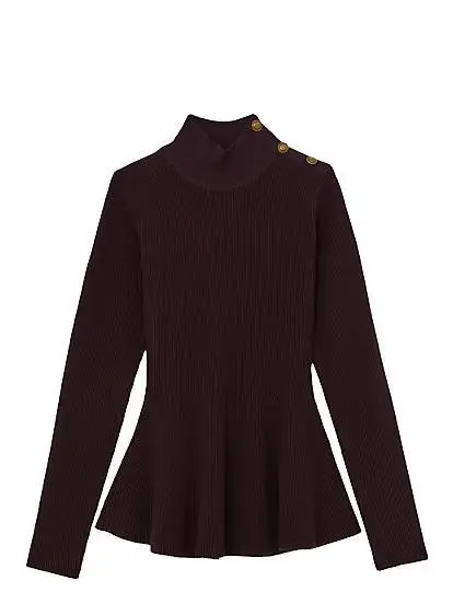 REISS Isabella Peplum-hem Stretch-knit Top - Burgundy